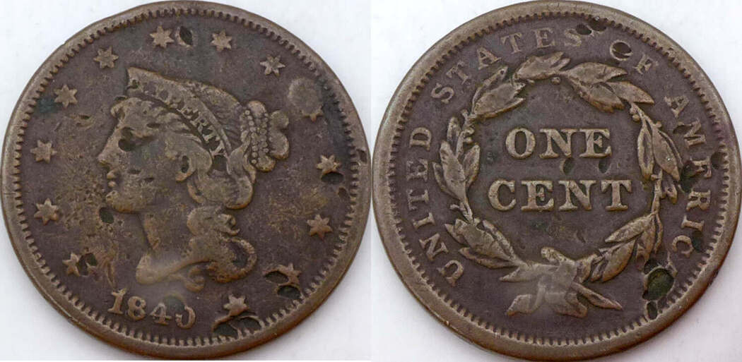 United States of America / USA 1 Cent 1840 Large Cent - Braided Hair ...