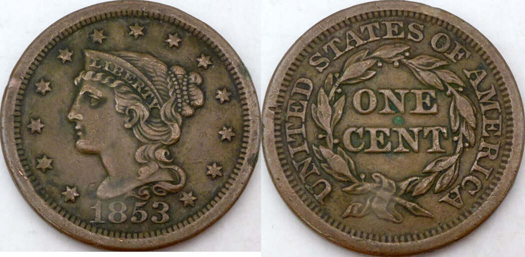 United States of America / USA 1 Cent 1853 Large Cent - Braided Hair ...