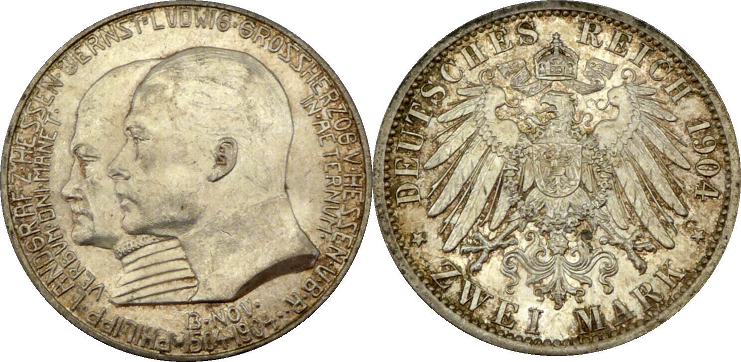2 Mark 1904 (A) Ernst Ludwig (1892-1918) - Großherzog von Hessen - Zwei ...