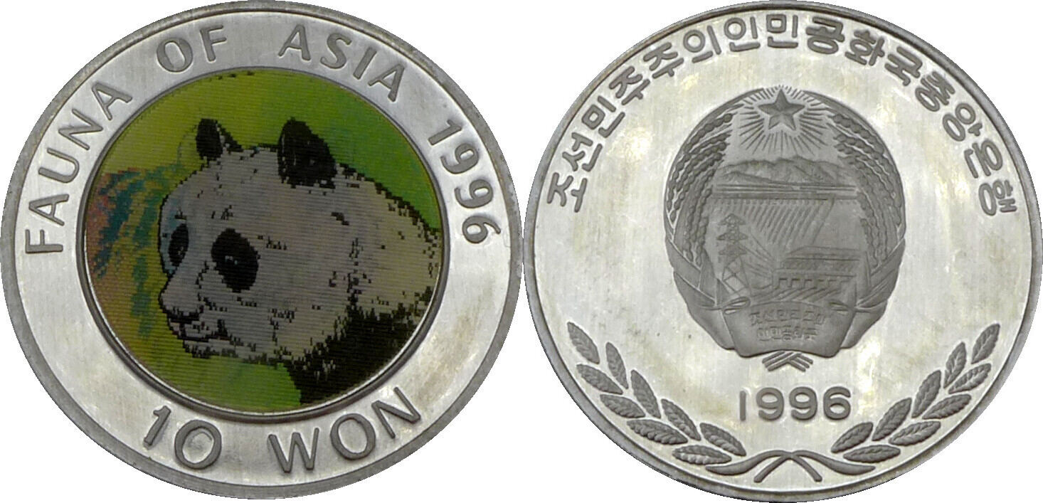 Nordkorea 10 Won 1996 Fauna of Asia - Panda & Tiger Polierte Platte (PP ...