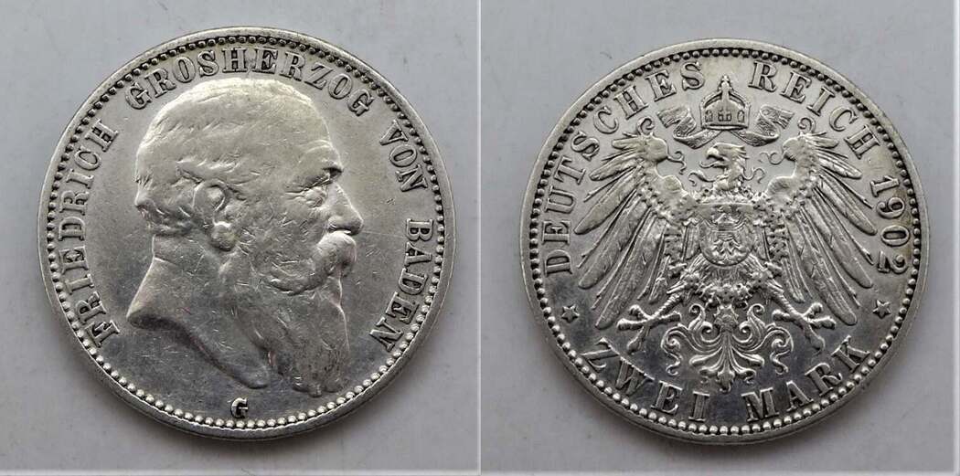 Kaiserreich Baden 2 Mark 1902 G Zwei Mark / Friedrich Großherzog von ...