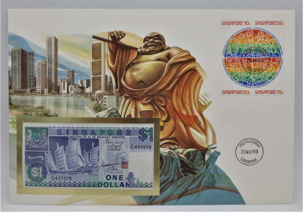 Singapur 1 Dollar 1988 Illustration einer Buddha Statue / Im ...