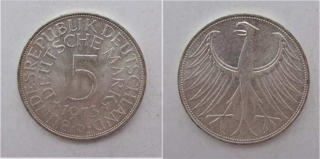 Bundesrepublik Deutschland / BRD 5 Deutsche Mark 1973 D Fünf Mark ...
