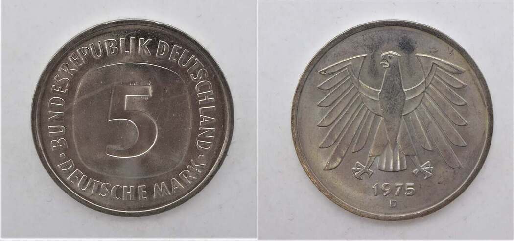 Bundesrepublik Deutschland / BRD 5 Deutsche Mark 1975 D Fünf Mark ...