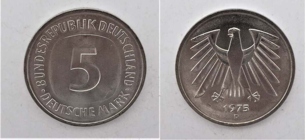 Bundesrepublik Deutschland / BRD 5 Deutsche Mark 1975 D Fünf Mark ...