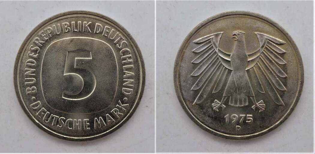 Bundesrepublik Deutschland / BRD 5 Deutsche Mark 1975 D Fünf Mark ...