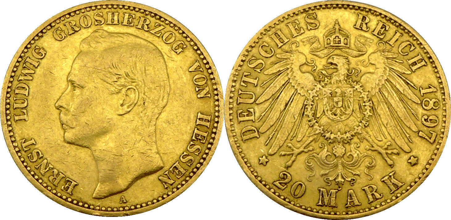 20 Mark 1897 A Ernst Ludwig (1892-1918) - Großherzog von Hessen ...