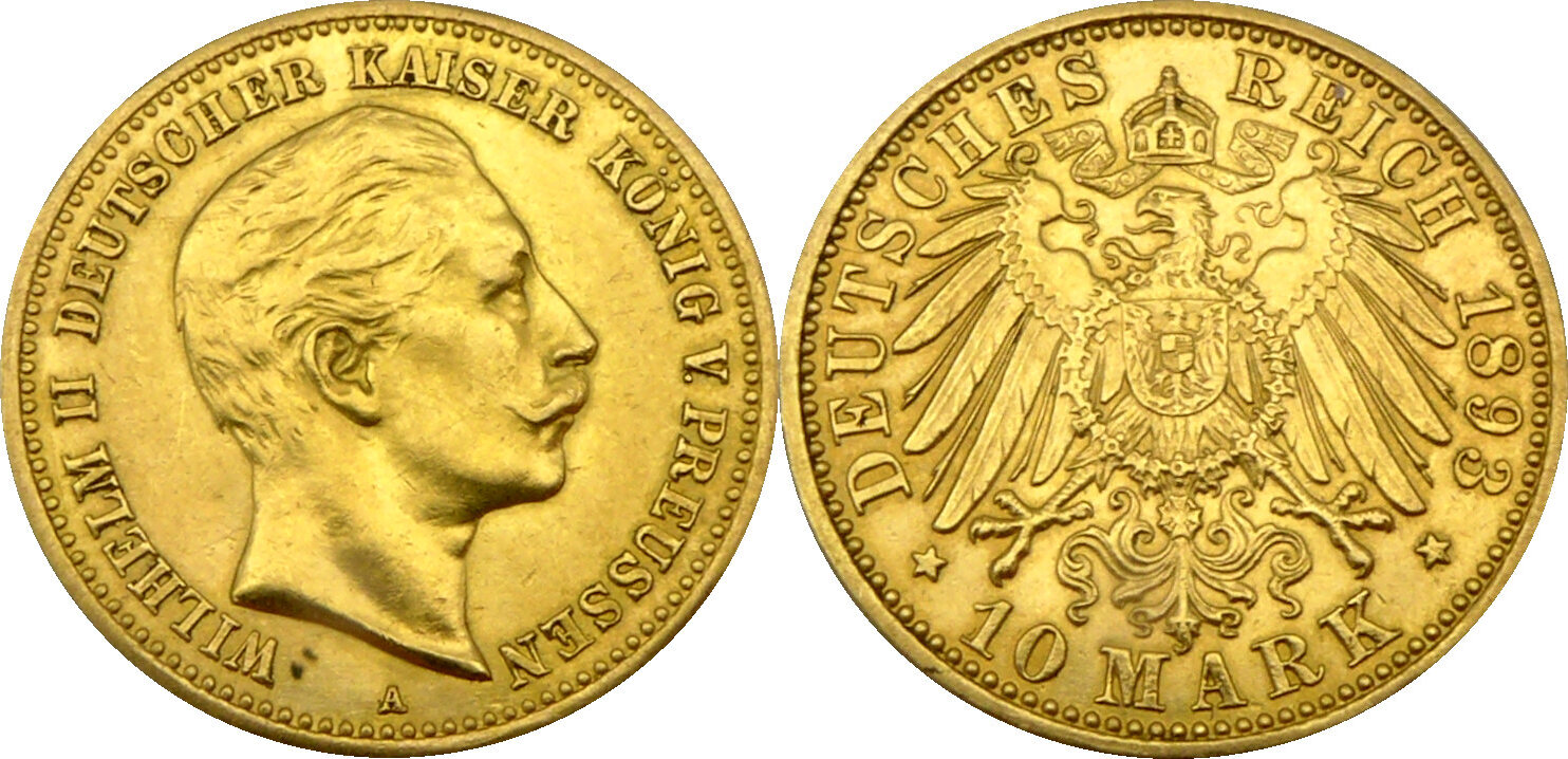 Preußen 10 Mark 1893 A Wilhelm II. (1888-1918) - Zehn Mark Gold - J.251 ...