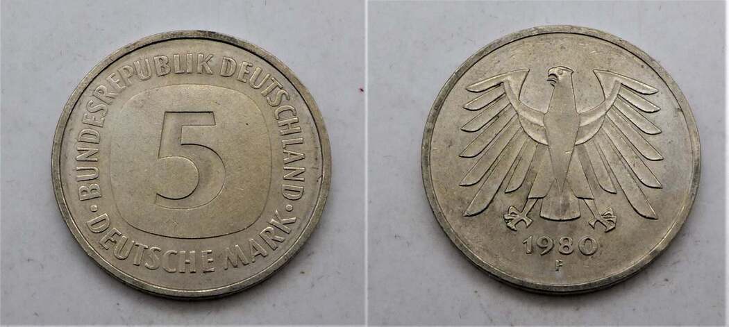 Bundesrepublik Deutschland / BRD 5 Deutsche Mark 1980 F Fünf Mark ...