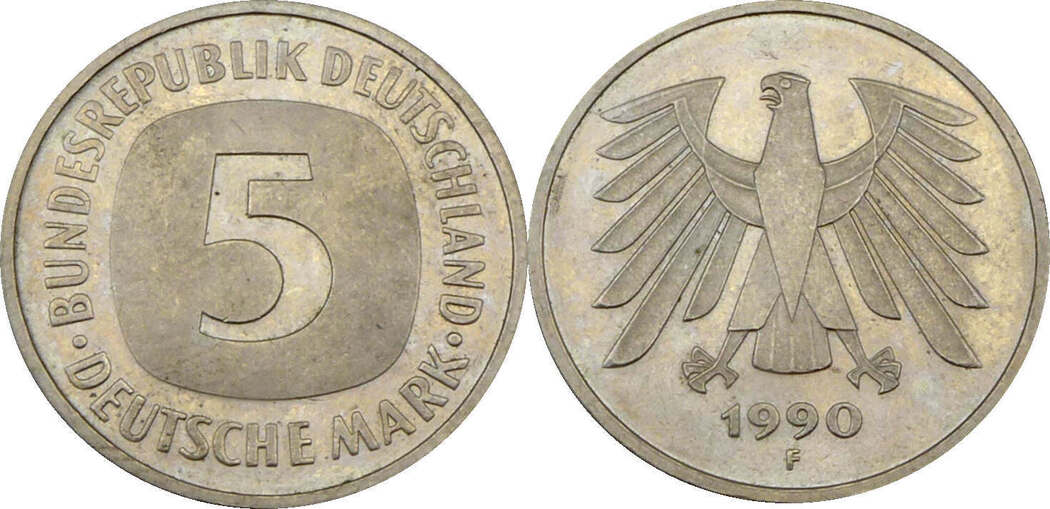 Bundesrepublik Deutschland / BRD 5 Deutsche Mark / 5 DM 1990 F Fünf ...