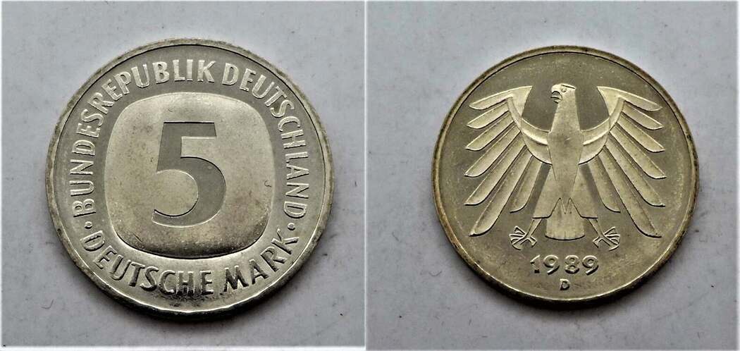 Bundesrepublik Deutschland / BRD 5 Deutsche Mark 1989 D Fünf Mark ...