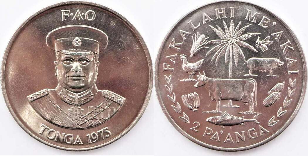 2 Pa´anga 1978 VS: Flora und Fauna Tongas / RS: Taufa´ahou Topou IV ...