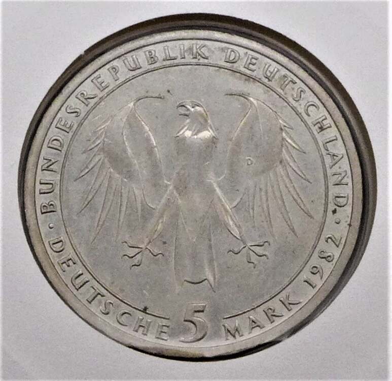 Bundesrepublik Deutschland / BRD 5 Deutsche Mark 1982 D Abbildung von ...
