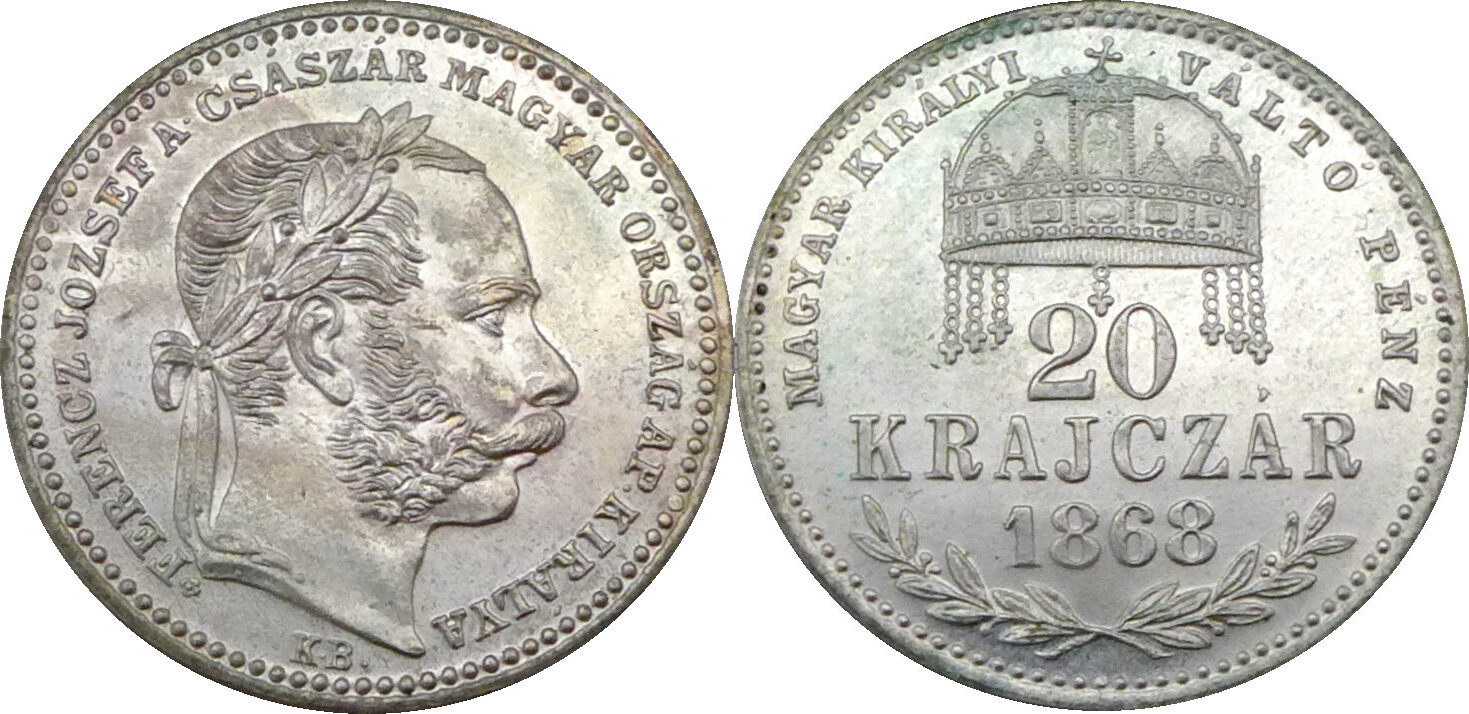 Österreich-Ungarn 20 Krajczar / Kreuzer 1868 KB, Nachprägung von Franz Joseph I. (1848-1916 ...