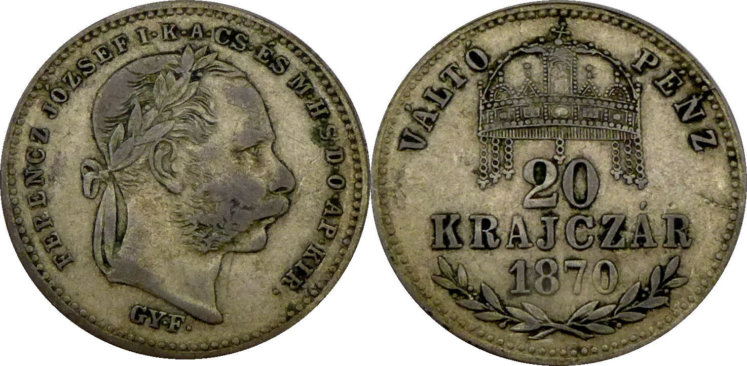 Österreich-Ungarn 20 Krajczar / Kreuzer 1870 GYF Franz Joseph I. (1848-1916) - Zwanzig Kreuzer ...
