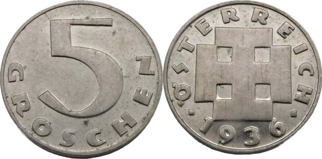 Österreich 5 Groschen 1936 1. Republik Vzgl | MA-Shops