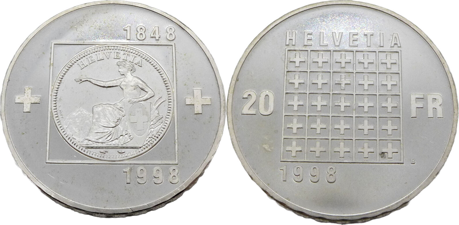 Schweiz 20 Franken 1998 B 150 Jahre Verfassung f.stgl,leichte Patina ...