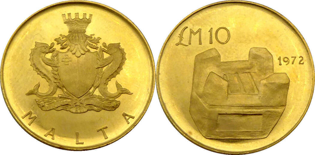 Malta 10 Pounds 1972 Kenur - stone stove Proof-Like/ Stgl | MA-Shops