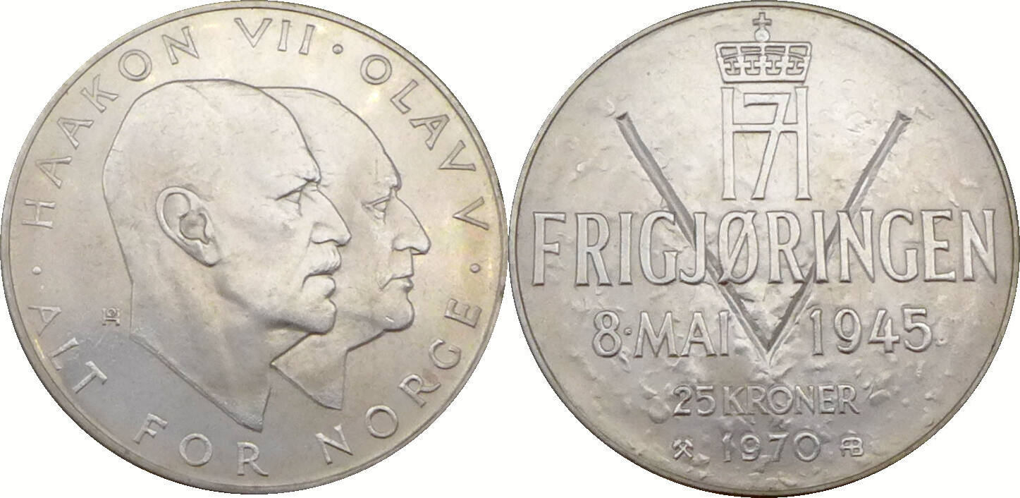 Norwegen 25 Kroner 1970 Olav V. - 25 Jahre Befreiung von deutscher Besatzung f.stgl | MA-Shops