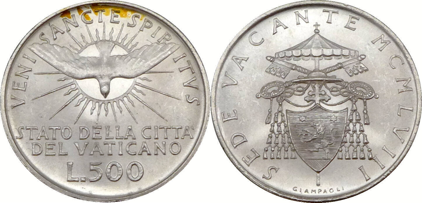 Vatikan 500 Lire 1958 Sede Vacante f.stgl,leichte Patina | MA-Shops
