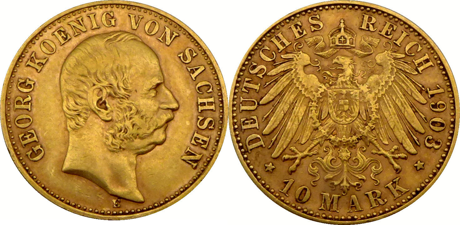 10 Mark 1903 E Georg (1902-1904) - König von Sachsen - Zehn Mark Gold ...