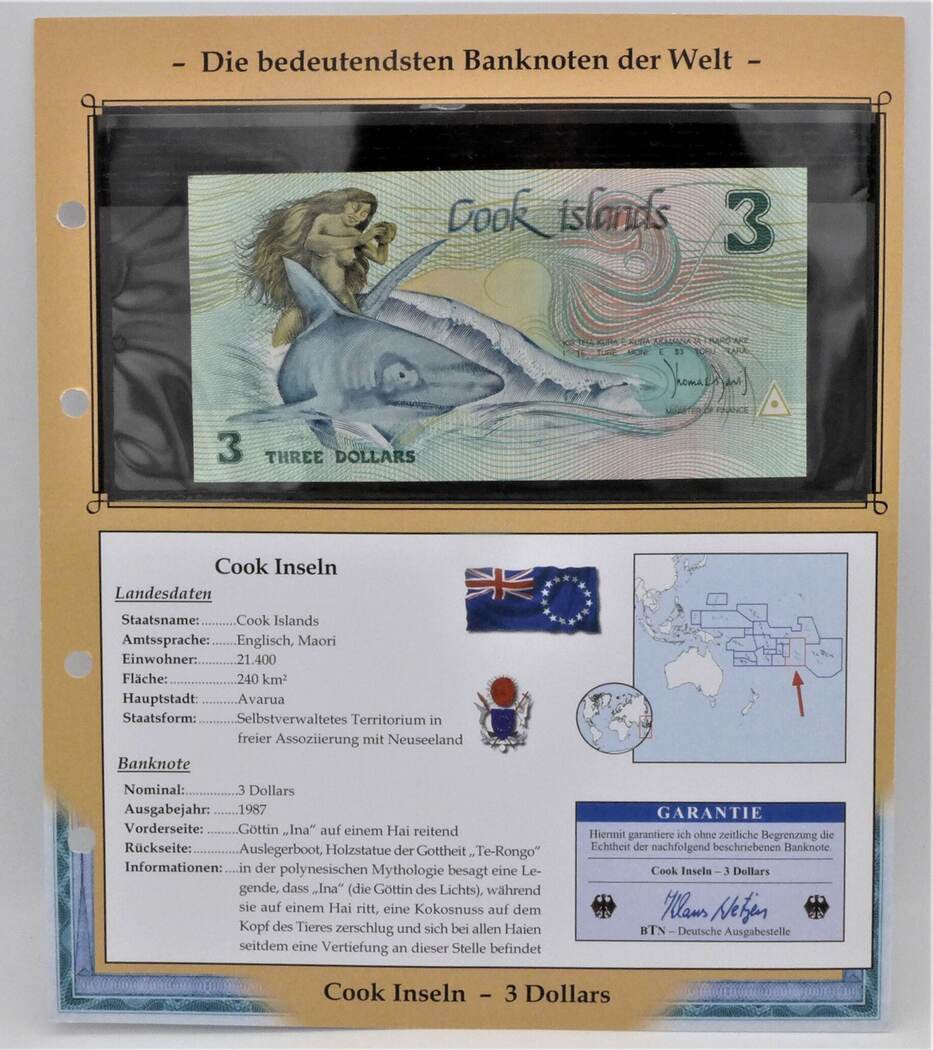 Cook Inseln / Cook Islands 3 Dollar Die bedeutendsten Banknoten der ...