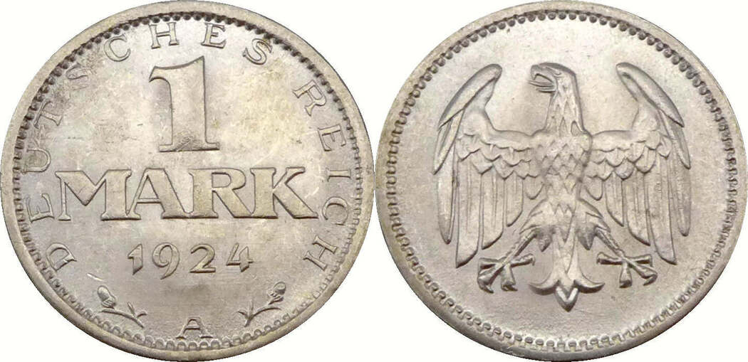 Deutschland / Weimarer Republik 1 Mark 1924 A Eine Mark - J.311 f.Stgl ...
