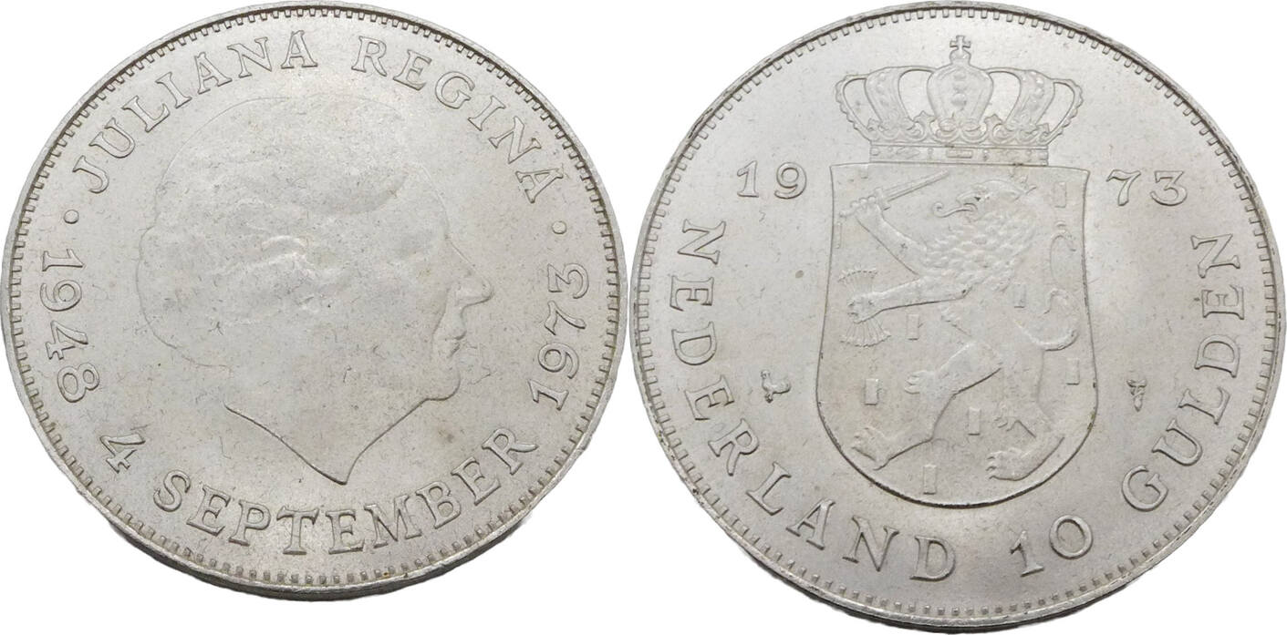 10 Gulden 1973 25 Jahre Regierung von Königin Juliana der Niederlande f ...