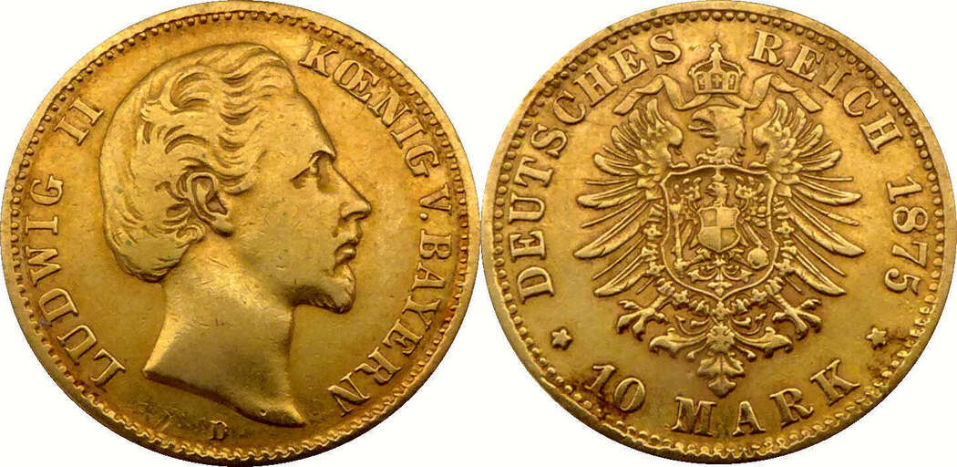 10 Mark 1875 D Ludwig II. (1864-1886) - König von Bayern - Zehn Mark ...