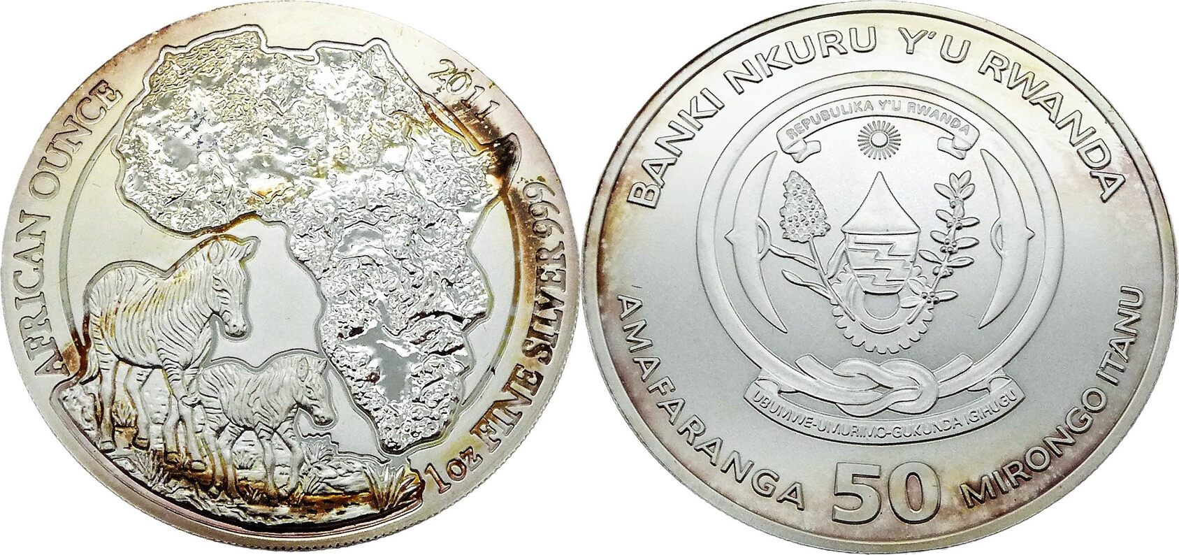 Ruanda 50 Amafaranga / 1 Oz 2011 Zebra Stempelglanz / Patiniert | MA-Shops