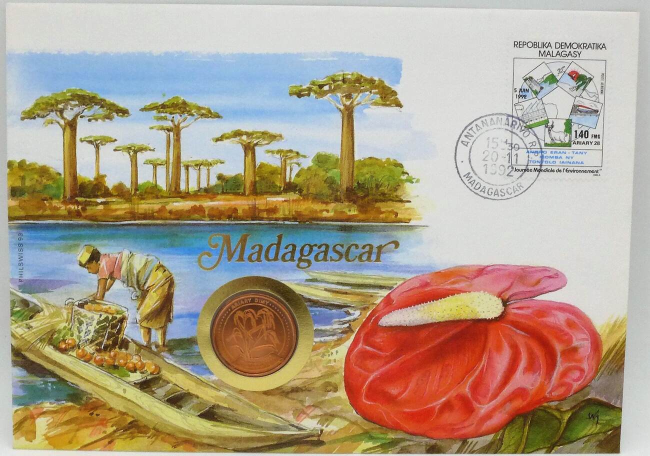 Madagaskar 5 Ariary 1992 Abbildung der Orangenernte - Numisbrief ...