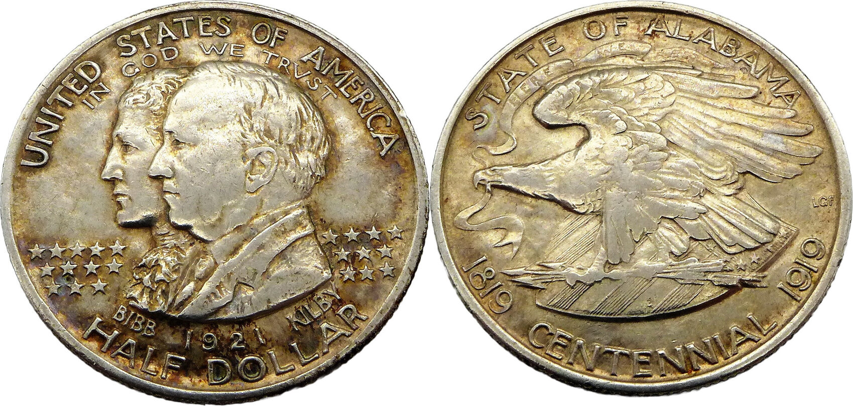 Vereinigte Staaten / USA Half Dollar 1921 100 Jahre Bundesstaat Alabama Vzgl/stgl, leichte ...