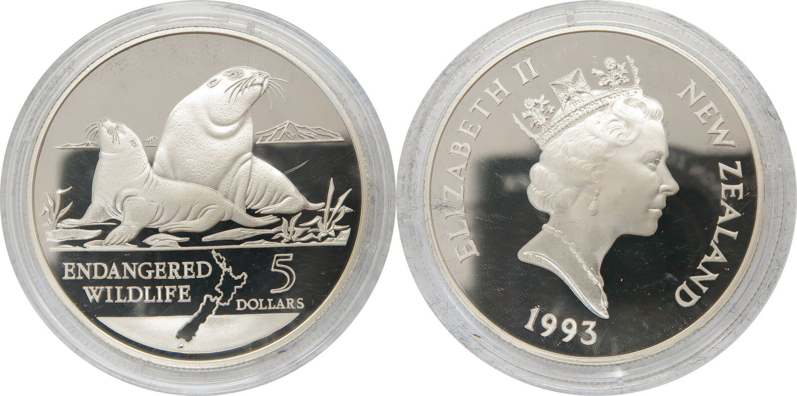Neuseeland 5 Dollars 1993 Endangered Wildlife - Seelöwen PP | MA-Shops
