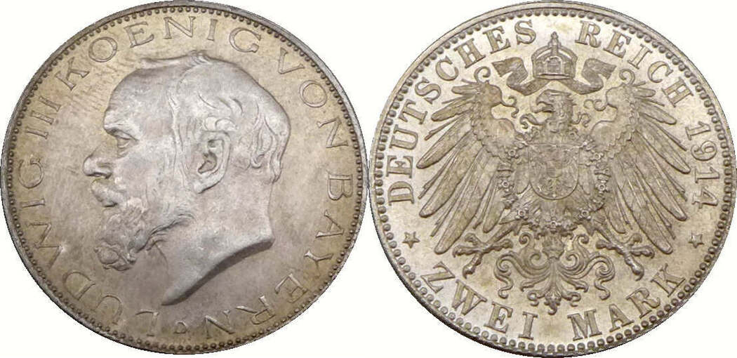 2 Mark 1914 D Ludwig III. (1913-1918) - König von Bayern - Zwei Mark ...