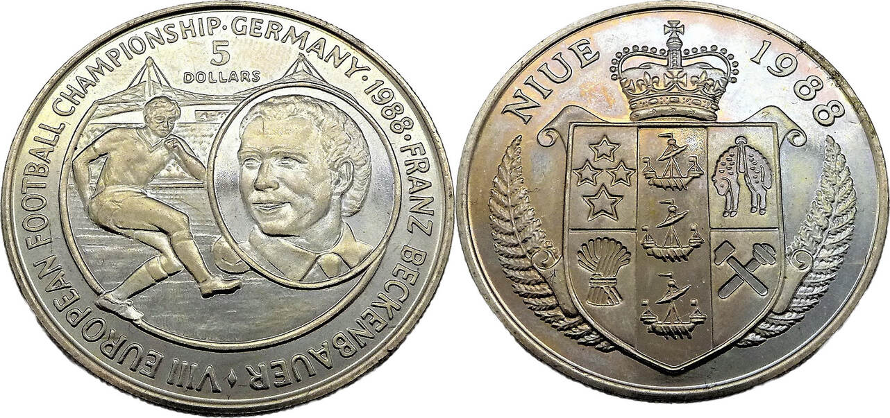 Niue 5 Dollar Franz Beckenbauer / Fußball EM 1988 Stempelglanz | MA-Shops