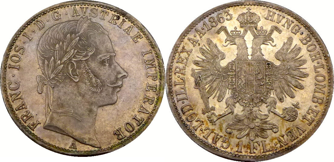 Kaisertum Österreich 1 Florin / Gulden 1863 A Franz Joseph I. (1848 ...