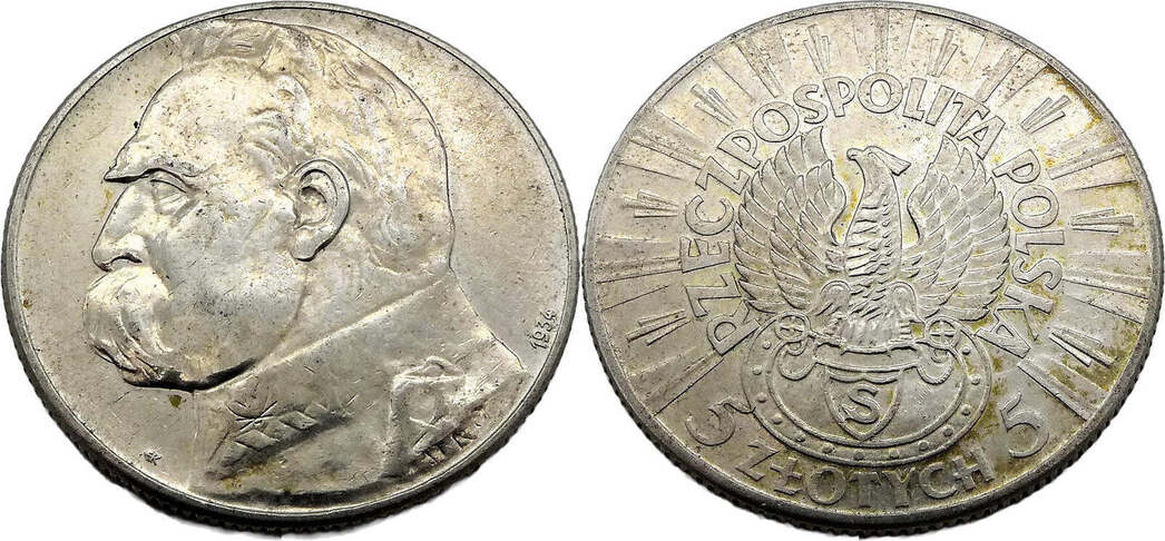 Polen 5 Zloty 1934 Josef Pilsudski gutes SS, leichte Patina | MA-Shops