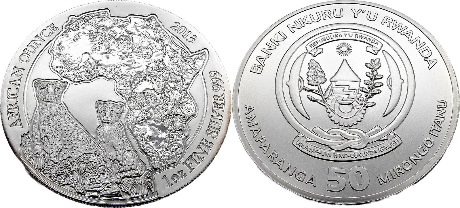 Ruanda 50 Amafaranga / 1 Oz 2013 Gepard Stempelglanz | MA-Shops