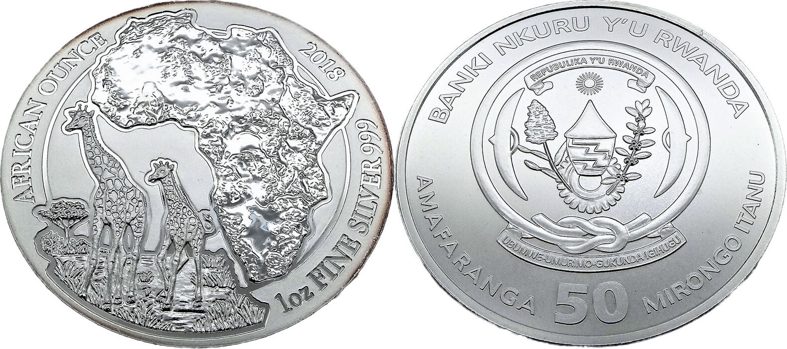 Ruanda 50 Amafaranga / 1 Oz 2018 Giraffe Stempelglanz | MA-Shops