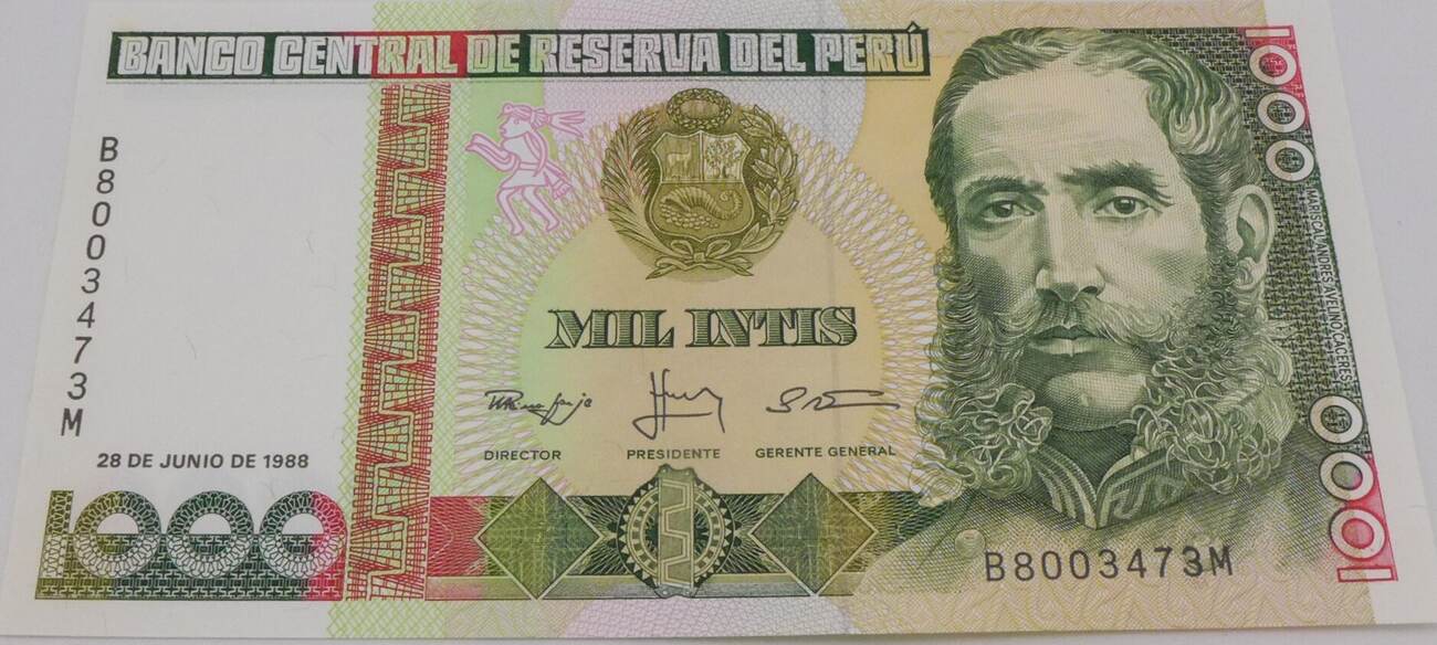 Peru 1000 Intis 1988 Banknote - Mariscal Andrés Avelino Cáceres ...