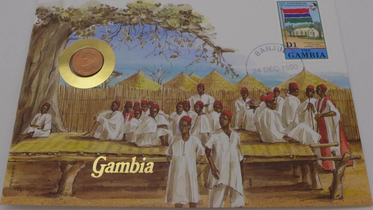 Gambia 1 Butut 1974 Numisbrief - Abbildung einer uniformierten Menge ...