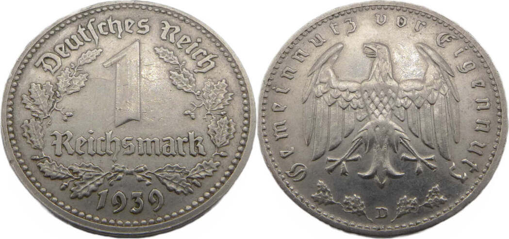 Drittes Reich 1 Reichsmark 1939 D Vzgl | MA-Shops
