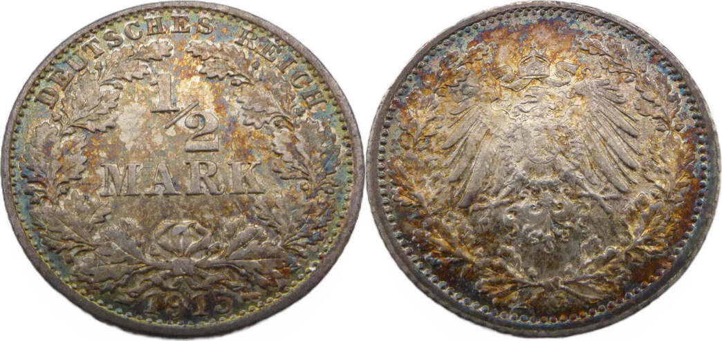 Kaiserreich 1/2 Mark 1915 G Stgl, mit schöner Patina! | MA-Shops