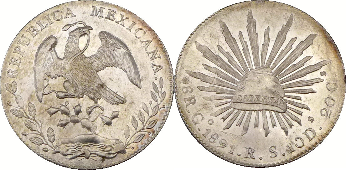 Mexiko 8 Reales 1891 Go RS Libertad - Guanajuato - Republica Mexicana f ...