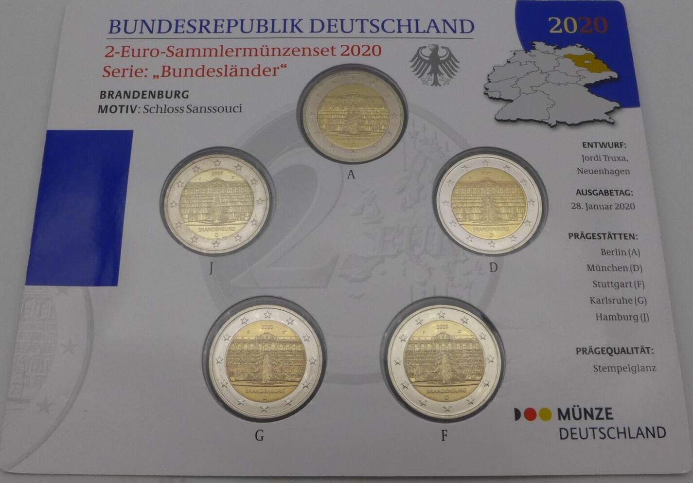 Bundesrepublik Deutschland / BRD 10 Euro (5 x 2 Euro) 2020 A-J 2-Euro ...