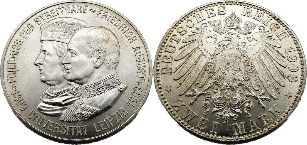 Königsreich Sachen 2 Mark 1909E Sachsen, Uni Leipzig,J.138 f.Stgl | MA ...
