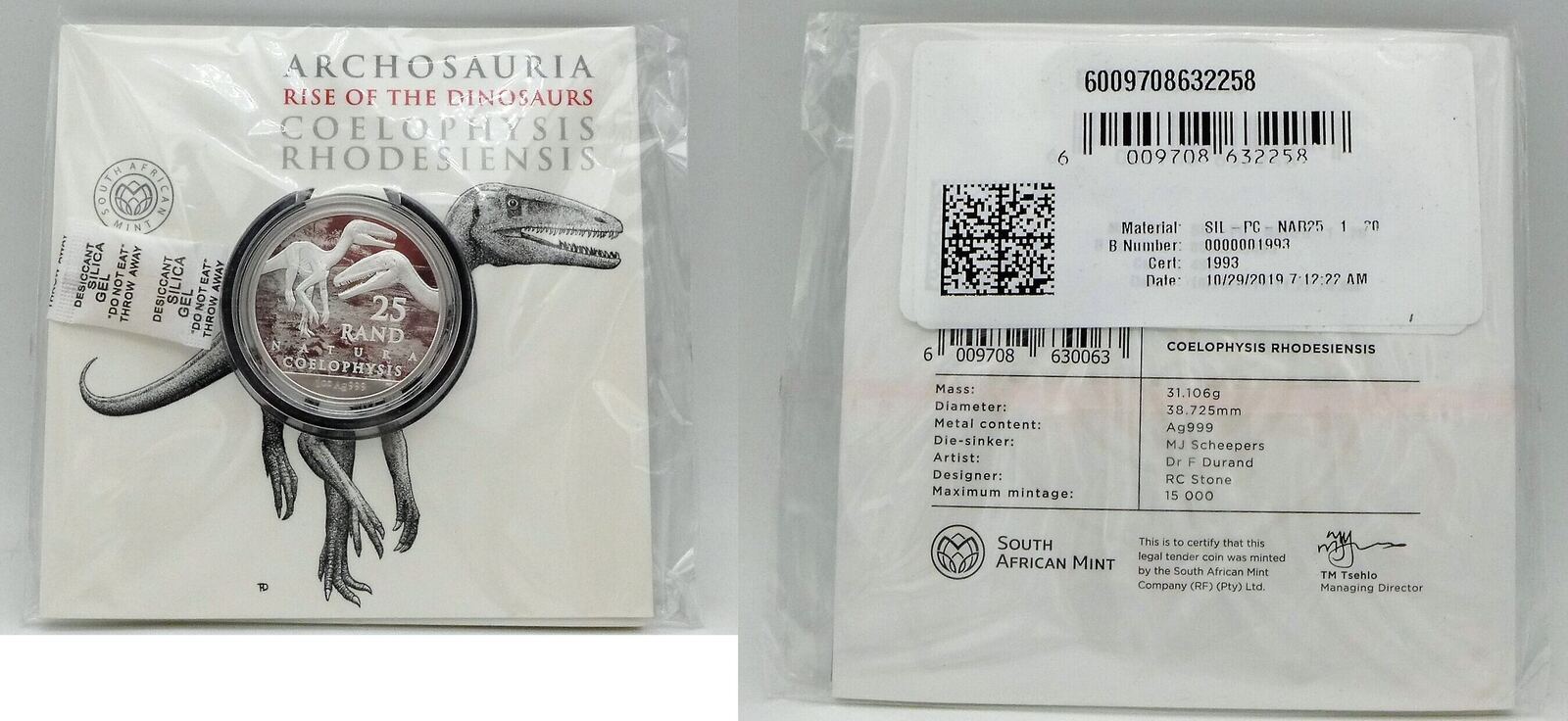 Südafrika 25 Rand / 1 Oz 2020 Rise of the Dinosaurs - Coelophysis ...