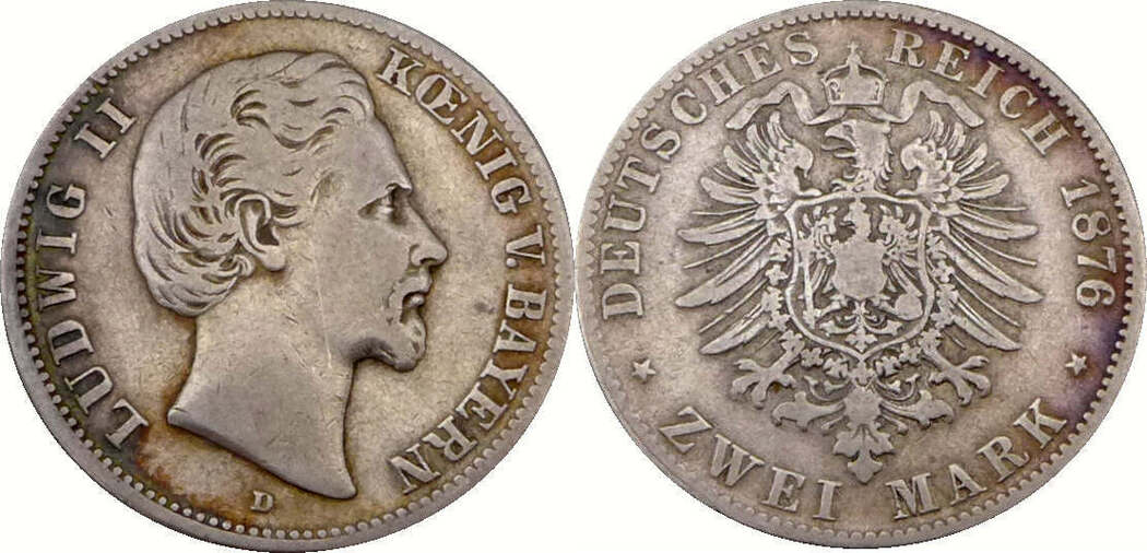 2 Mark 1876 D Ludwig II. (1864-1886) - König von Bayern - Zwei Mark - J ...