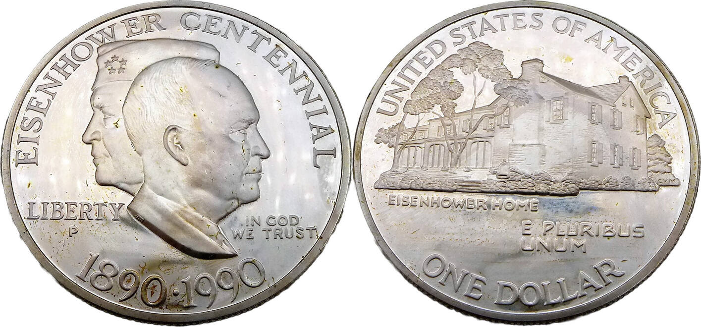 Vereinigte Staaten / USA 1 Dollar 1990 P 100. Geburtstag von Dwight D ...