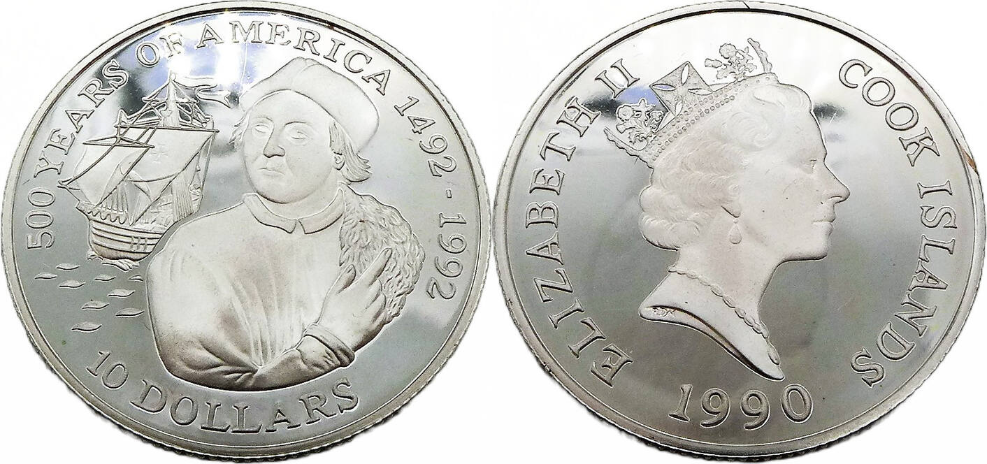 Cook Islands 10 Dollar 1990 500-jähriges Jubiläum - Entdeckung Amerikas ...